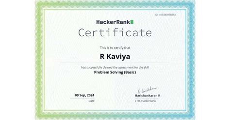 kaviya r on linkedin hackerrank skill certificate