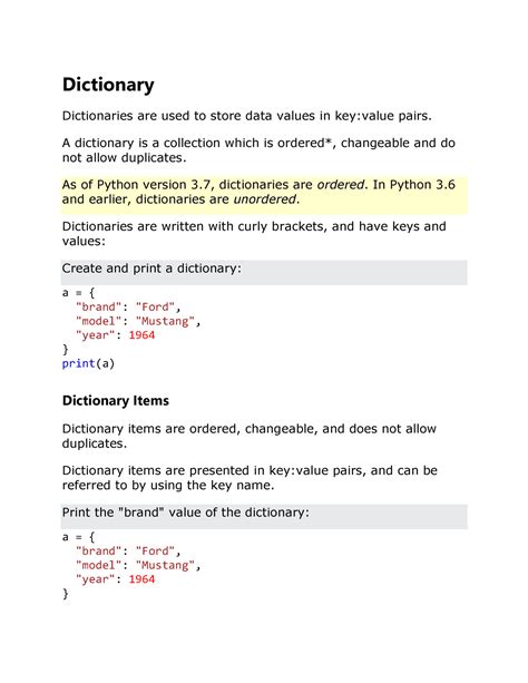 Python Dictionary Lecture Note Dictionary Dictionaries Are Used To