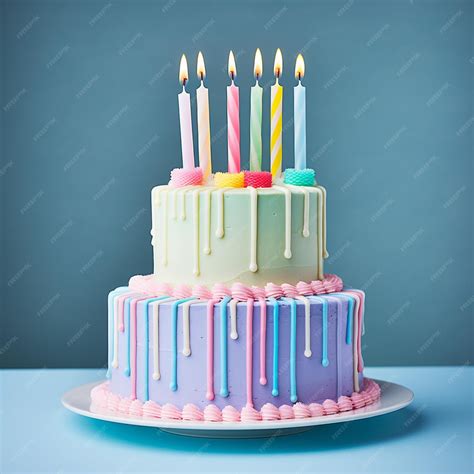 Premium Photo A Big Birthday Cake With Colorful Burnt Candle