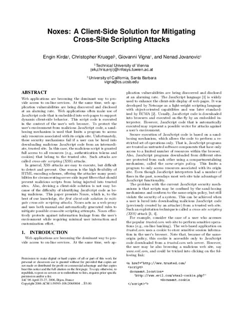 Pdf Noxes A Client Side Solution For Mitigating Cross Site Scripting Attacks
