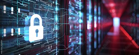 A Secure Server Room With Digital Lock Overlay Highlighting Cybersecurity And Data Protection