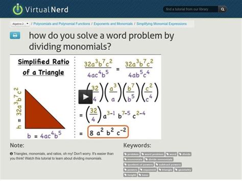 How Do You Solve A Word Problem By Dividing Monomials Instructional