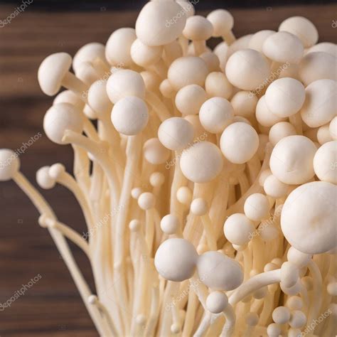 Hongos Enoki Frescos Con Foco Seleccionadoenoki También Conocido Como