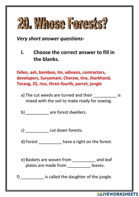 Whose Forests Free Interactive Worksheets 743666