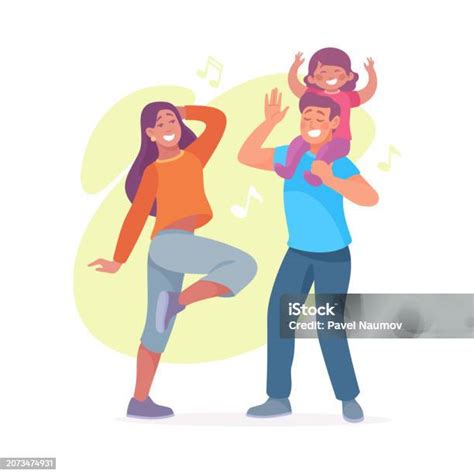 젊은 부모 와 아이 춤추는 것 에 음악 움직이는 몸 벡터 일러스트 가족에 대한 스톡 벡터 아트 및 기타 이미지 가족 춤 감정 Istock