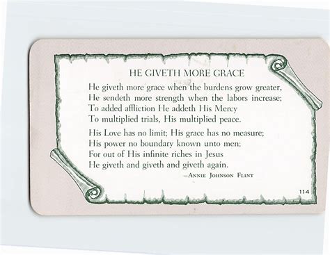 Postcard Greeting Card With He Giveth More Grace Poem And Art Print