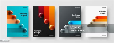 신선한 팜플렛 A4 벡터 디자인 일러스트 컴포지션 놀라운 3d 구 회사 커버 레이아웃 세트 A4 용지에 대한 스톡 벡터 아트 및 기타 이미지 Istock
