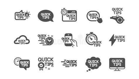 Quick Tips Icons Helpful Tricks Solution And Quickstart Guide Classic Icon Set Vector Stock