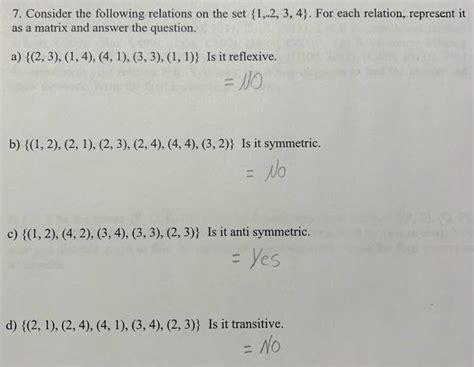 Solved Consider The Following Relations On The Set Chegg Com