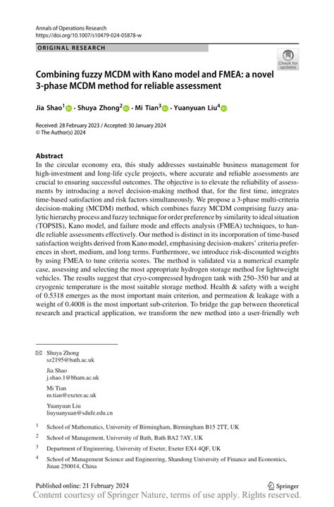 Pdf Combining Fuzzy Mcdm With Kano Model And Fmea A Novel 3 Phase