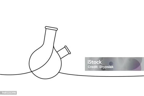 두 개의 목 둥근 바닥 플라스크 한 줄 연속 그리기 실험실 유리 장비 연속 한 줄 그림 벡터 선형 그림입니다 건강관리와 의술에 대한 스톡 벡터 아트 및 기타 이미지 Istock