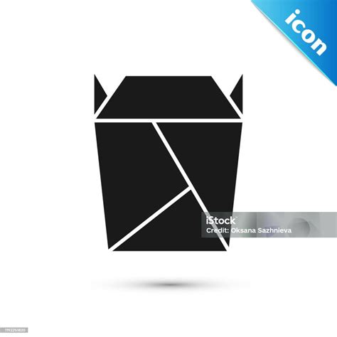 검은 중국 레스토랑은 흰색 배경에 고립 된 상자 채워진 아이콘을 꺼내 열었습니다 음식을 가져 가라 벡터 일러스트레이션 가방에