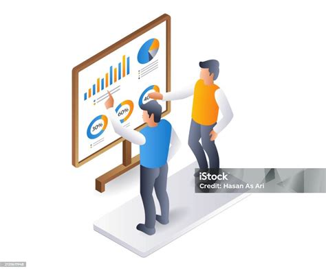 팀은 회사의 비즈니스 개발 데이터 평면 등각 투영 3d 일러스트레이션을 분석하는 회의에 있습니다 개발에 대한 스톡 벡터 아트 및 기타 이미지 Istock