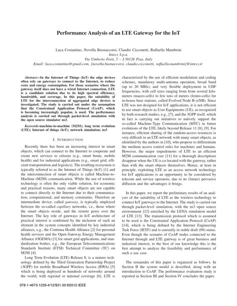 Pdf Performance Analysis Of An Lte Gateway For The Iot