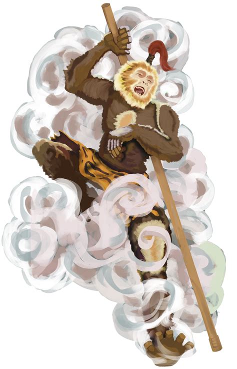Rey Mono Sun Wukong Riendo En Una Nube Con Varita Mágica 14525213 Png