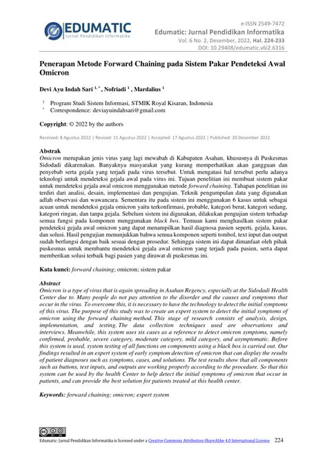 Pdf Penerapan Metode Forward Chaining Pada Sistem Pakar Pendeteksi Awal Omicron