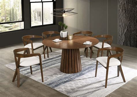 Mid Century Modern Walnut Round Dining Table 6 Chair Set Millennial