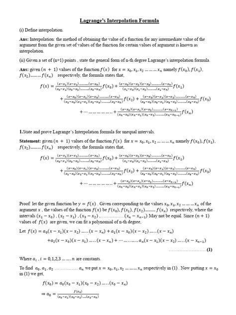 lagranges interpolation formula pdf function mathematics