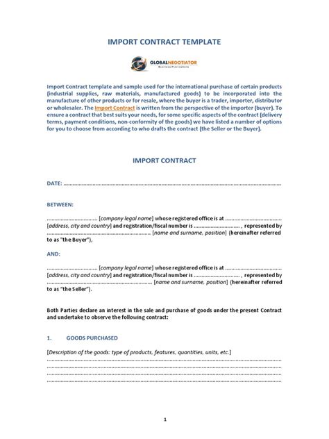 Import Contract Template Sample Pdf Private Law Justice