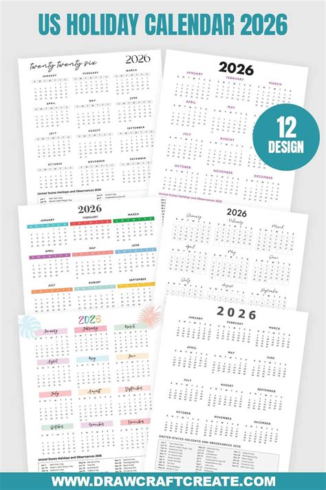 Free Printable United States Holiday Calendar 2026 Draw Craft Create