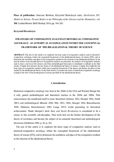 Pdf Strategies Of Comparative Analysis In Historical Comparative Sociology An Attempt At An