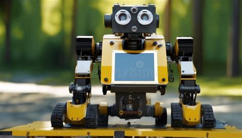 Yellow Wheeled Robot On Forest Path Stock Image Image Of Innovation