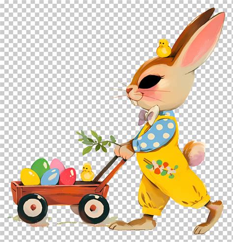 Easter Bunny Rabbit Pulling Cart With Easter Eggs Png Clipart Cart Celebration Chick