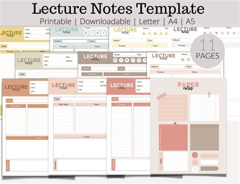 Lecture And Study Notes Template Printable Downloadable Etsy