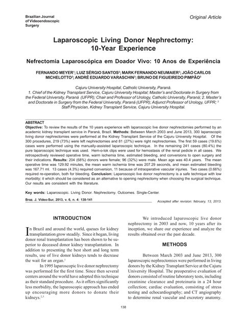 Pdf Laparoscopic Living Donor Nephrectomy 10 Year Experience