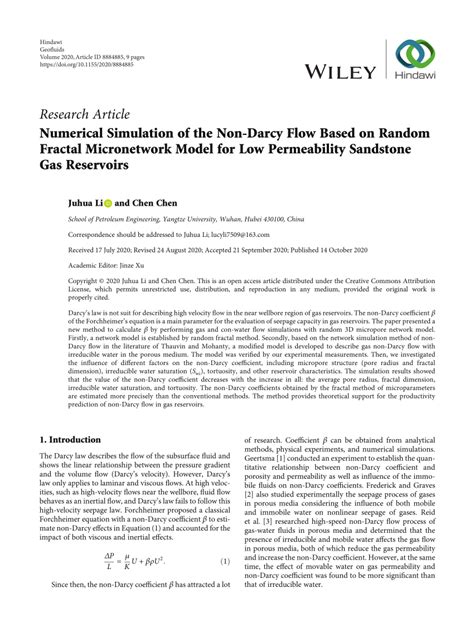 Pdf Numerical Simulation Of The Non Darcy Flow Based On Random Fractal Micronetwork Model For