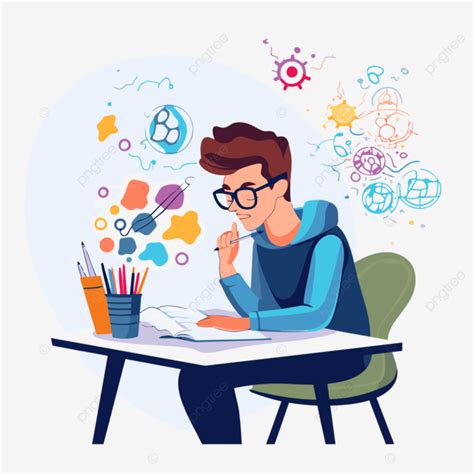예술 만화와 함께 책상에 연필로 책상에 앉아 인지 클립 아트 젊은 남자 벡터 인지 클립 아트 만화 Png 일러스트 및 벡터 에 대한 무료 다운로드 Pngtree