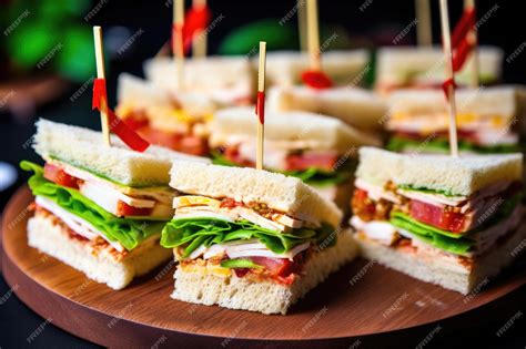 Chicken Club Sandwich With Toothpicks In Each Section Premium Ai