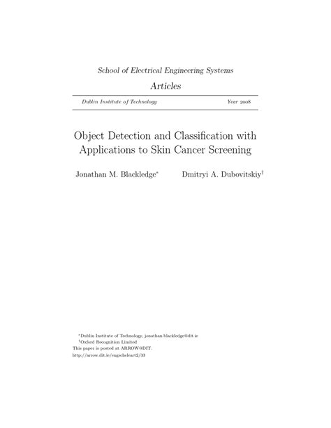 Pdf Object Detection And Classification With Applications To Skin