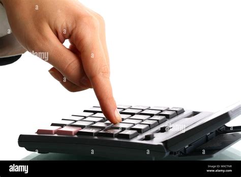 Girl Hand Calculate On White Background Stock Photo Alamy