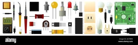 Set Of Radio Components Element For Radio Circuit Object Isolated On White Background