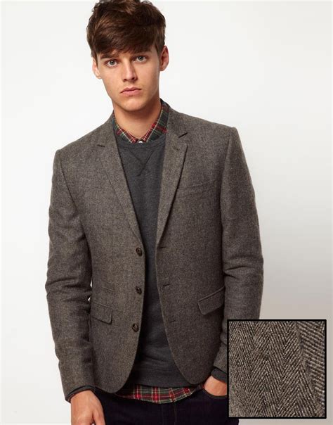 Asos Slim Fit Tweed Blazer In Brown For Men Lyst