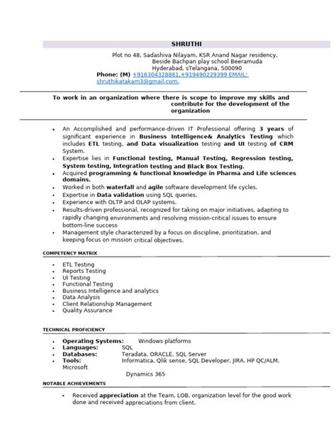Shruthi Resume Pdf Sql Databases