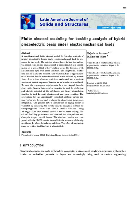 Pdf Finite Element Modeling For Buckling Analysis Of Hybrid