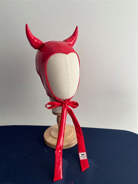 Red Devil Horn Hat Devil Vintage Bonnet Devil Hood Hat With Horns