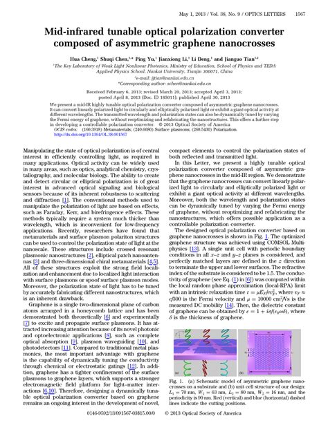 Pdf Mid Infrared Tunable Optical Polarization Converter Composed Of Asymmetric Graphene
