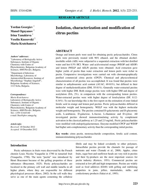 Pdf Isolation Characterization And Modification Of Citrus Pectins