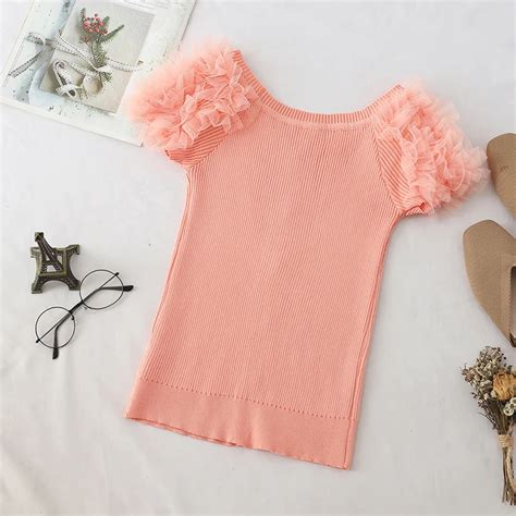 Женские Модные трикотажные милые футболки Топы женские без рукавов лоскутные оборки сетчатый Топ