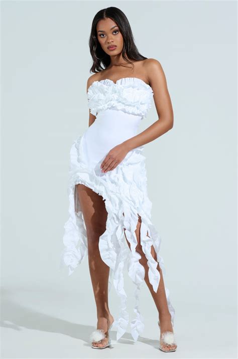 City Lights Ruffle Midi Dress In White Akira