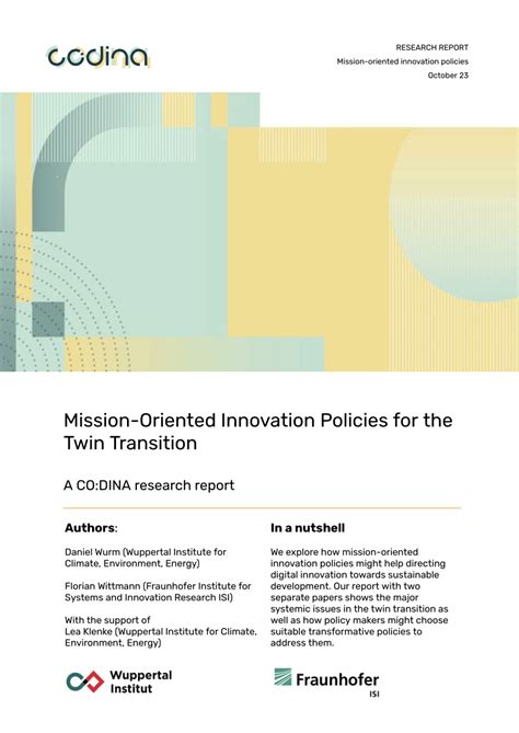 Pdf Mission Oriented Innovation Policies For The Twin Transition