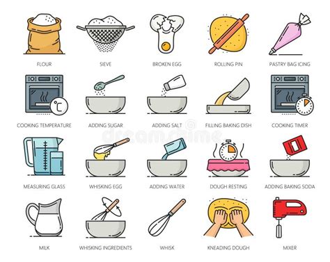 Color Home Bakery Or Pastry Icons Cooking Symbols Stock Vector