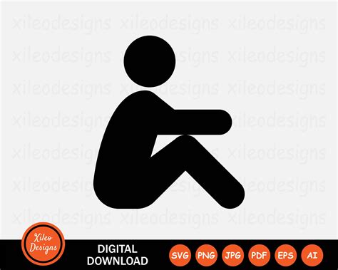 Stick Figure Sitting Icon Svg Man Sit On Floor Resting Graphic Vector