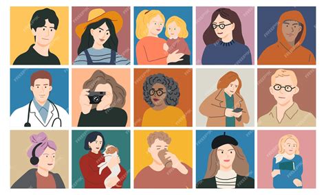 Coleção De Retratos De Diferentes Pessoas Em Estilo Cartoon Plano Vetor Premium