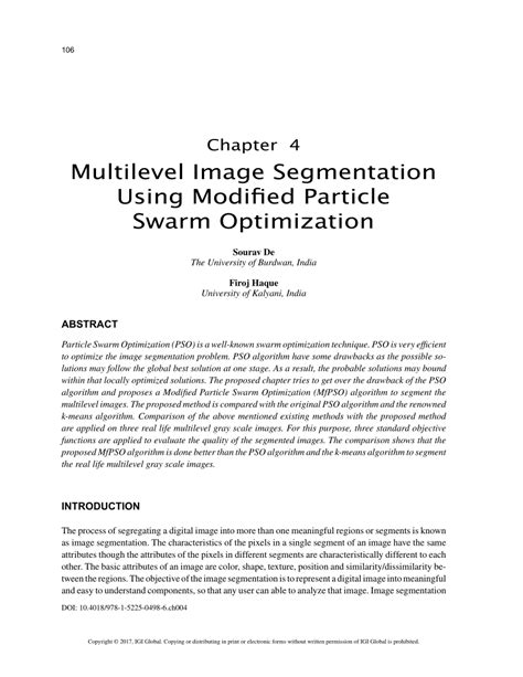 Pdf Multilevel Image Segmentation Using Modified Particle Swarm Optimization