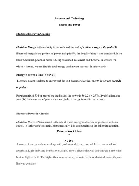 Energy And Power Notes Pdf Power Physics Electric Power