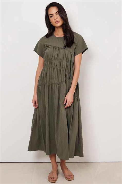 Evren Cap Sleeve Midi Dress Khaki Something For Me